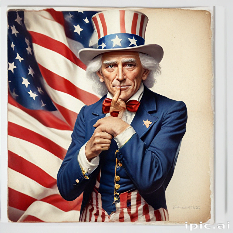 Uncle Sam: A Patriotic Figure Holding a Finger to His Lips