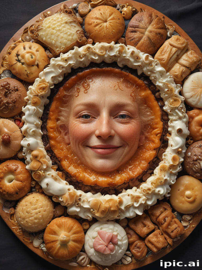 Whimsical Portrait Crafted from an Array of Delicately Sculpted Pastries