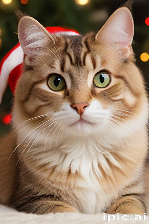 Adorable Cat Wearing a Santa Hat Surrounded by Holiday Cheer
