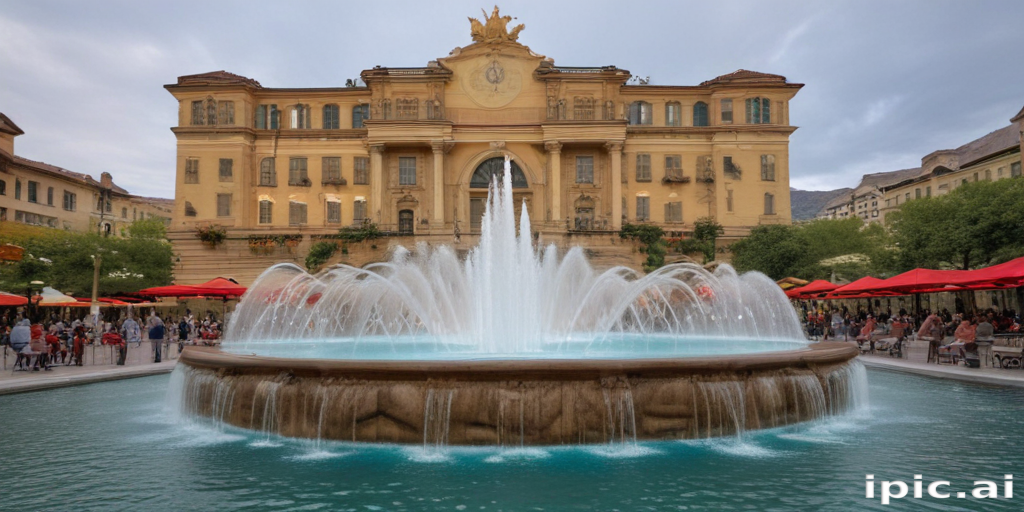Beautiful Fountain in Front of Historic Building Surrounded by Vibrant ...