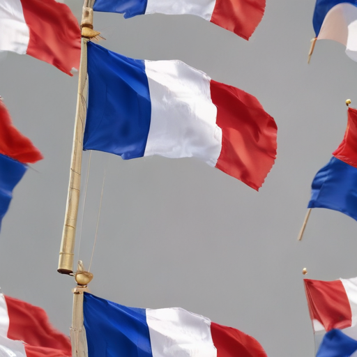 Colorful French Flags Fluttering in a Gentle Breeze Against a Clear Sky