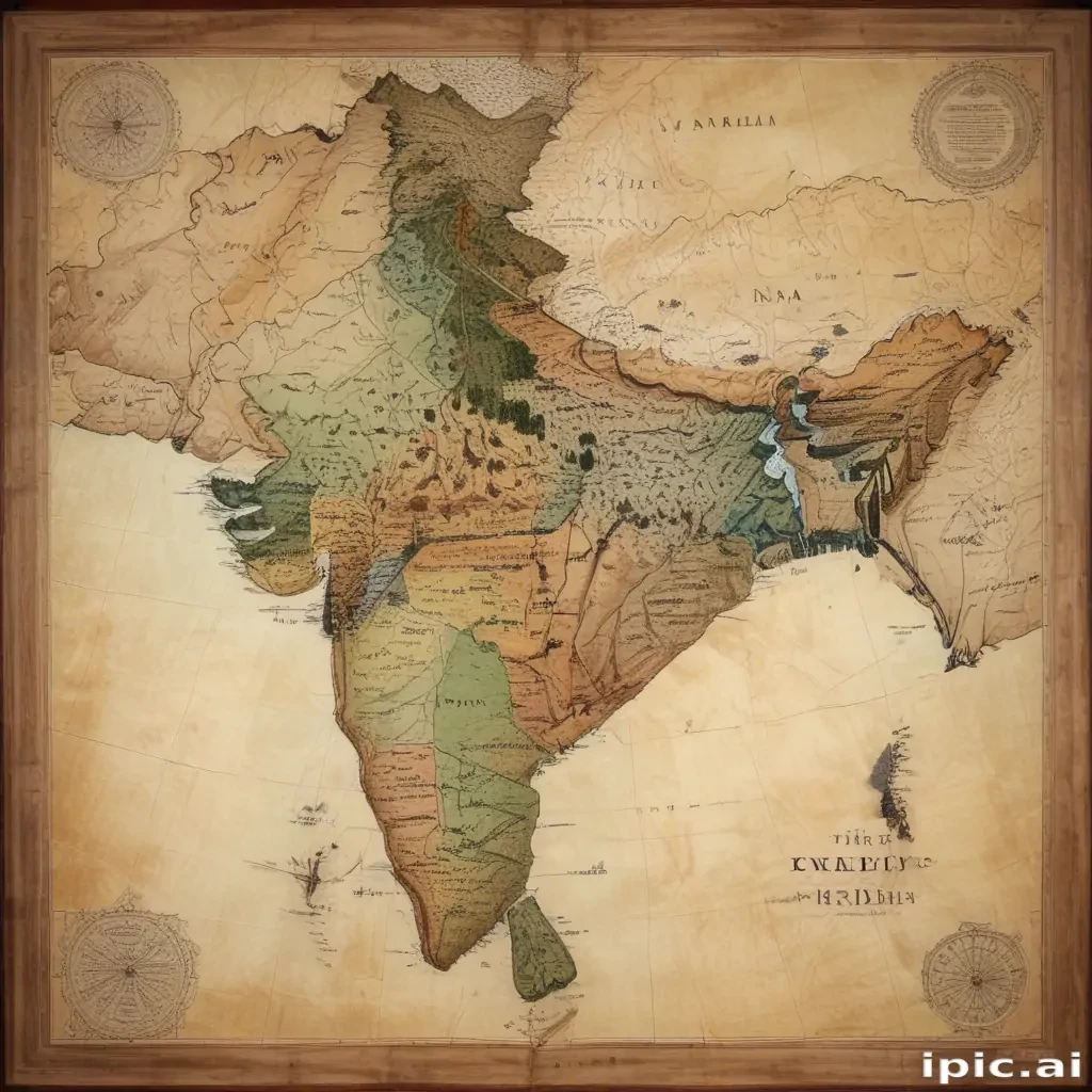 Detailed Historical Map of India Showcasing Geographical Features and ...