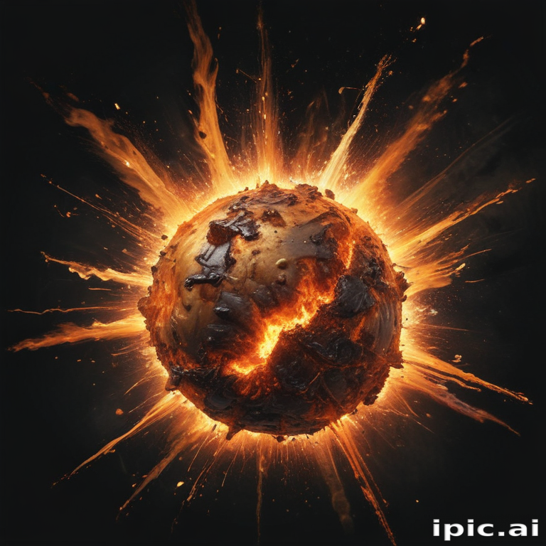 Explosive Energy Erupts from a Fiery, Cracked Planetary Sphere in Darkness