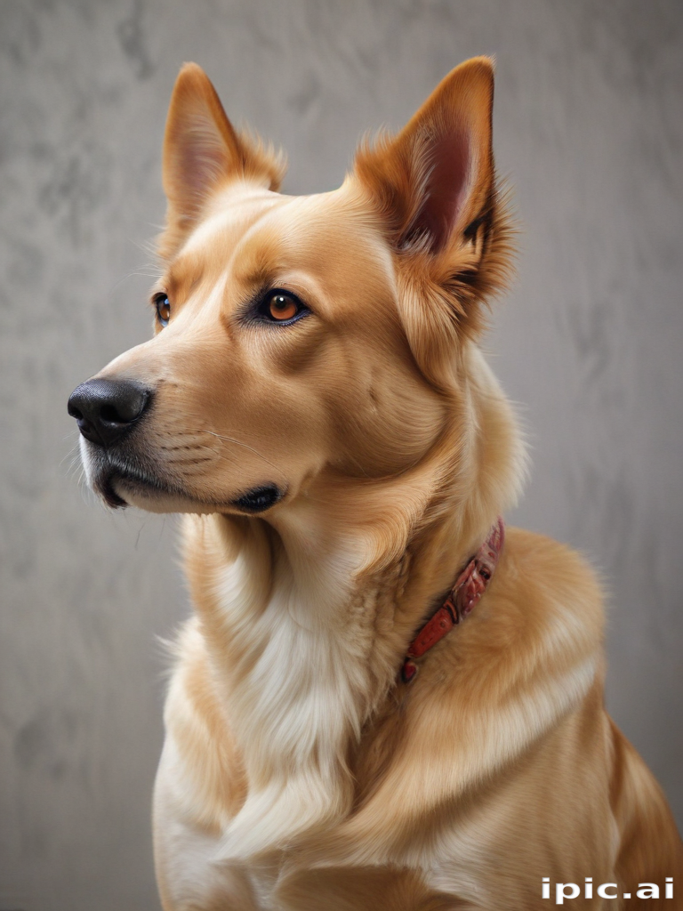 A Majestic Golden Dog Posing Gracefully Against a Soft Gray Background