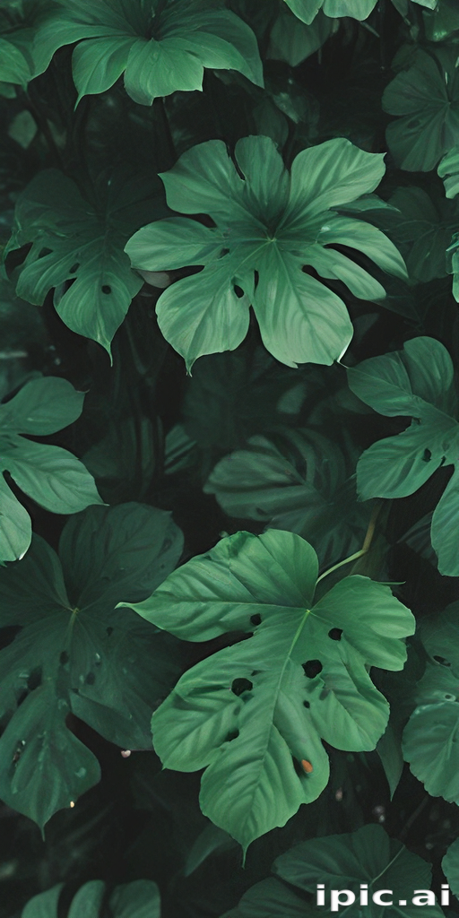 Vibrant Green Tropical Leaves with Unique Shapes and Intricate Patterns