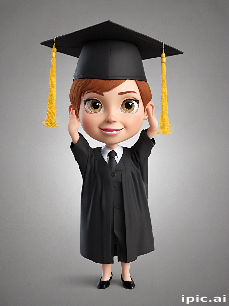 Delightful Cartoon Character Celebrating Graduation in Cap and Gown