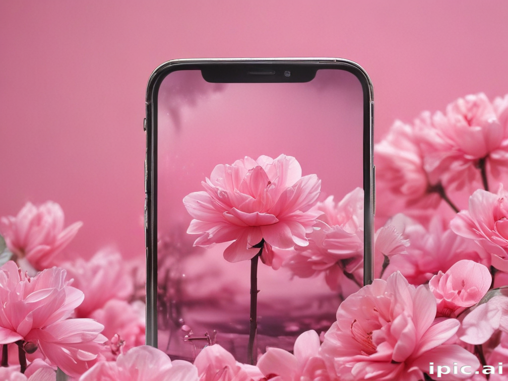Beautiful Pink Blossoms Framed by a Smartphone in a Floral Scene