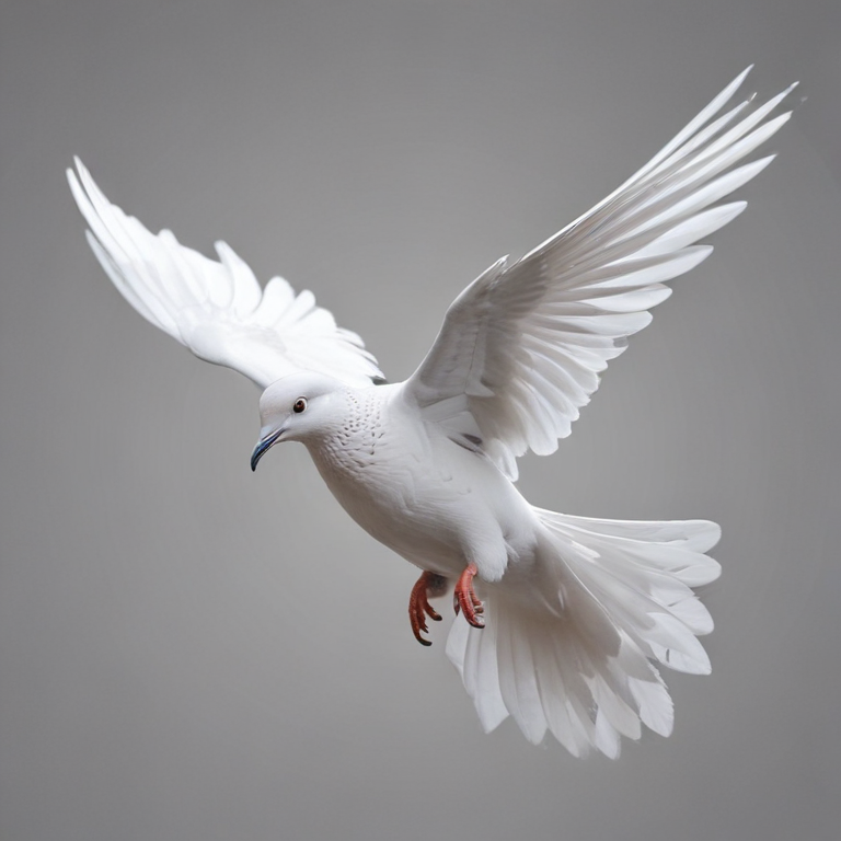 Majestic White Bird in Mid-Flight Against a Soft Gray Background