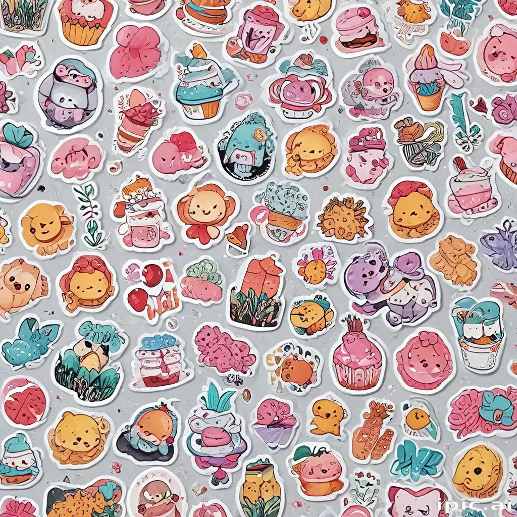 Colorful Collection of Cute Stickers Featuring Desserts, Animals, and ...