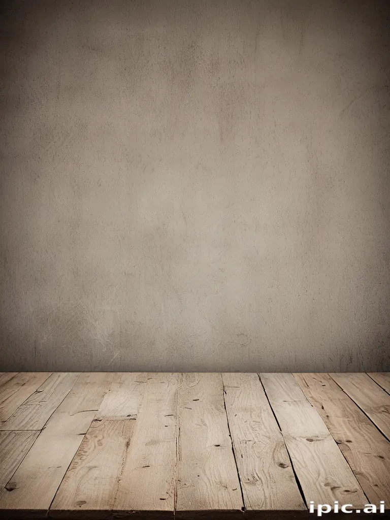 Empty Wooden Table with Plain Gray Wall Background for Creative Use