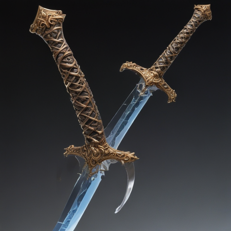 Intricately Designed Dual Bladed Swords with Ornate Handles and Crystal ...