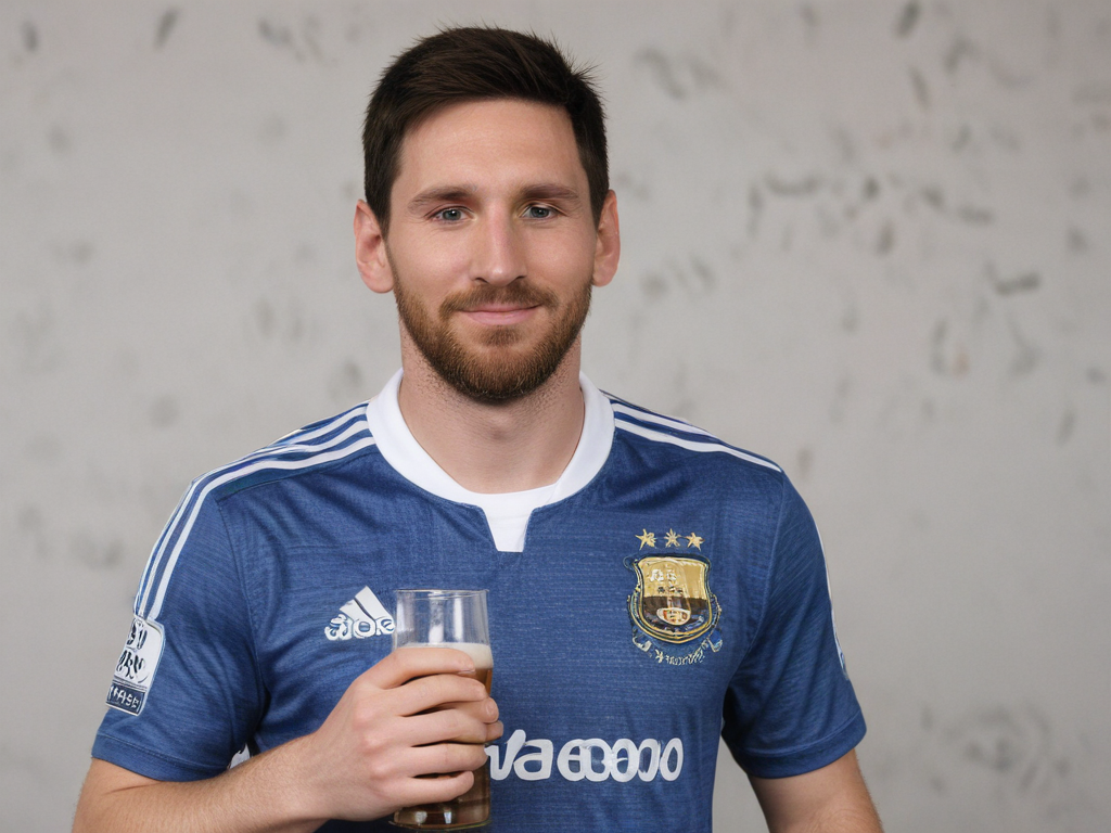 Messi holding a beer