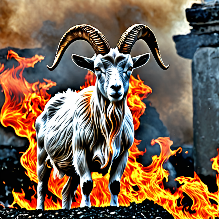 Red angry Fire goat in flames