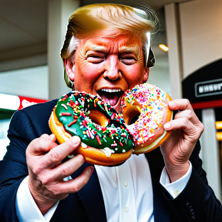 donald trump happily eating krispy kreme donuts