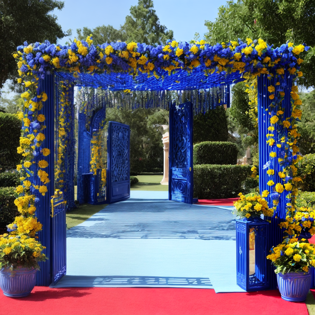 wedding entry gate for haldi (use blue colour flowers) create beautiful ...