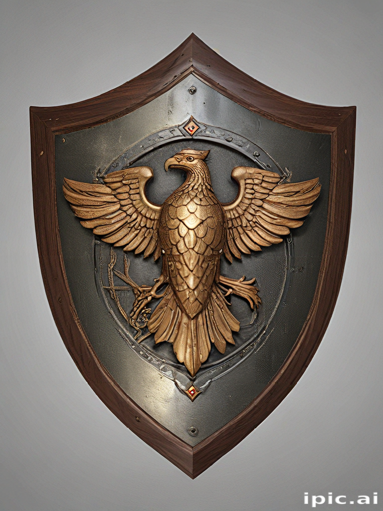Ornate Shield Featuring a Majestic Golden Eagle with Intricate Design