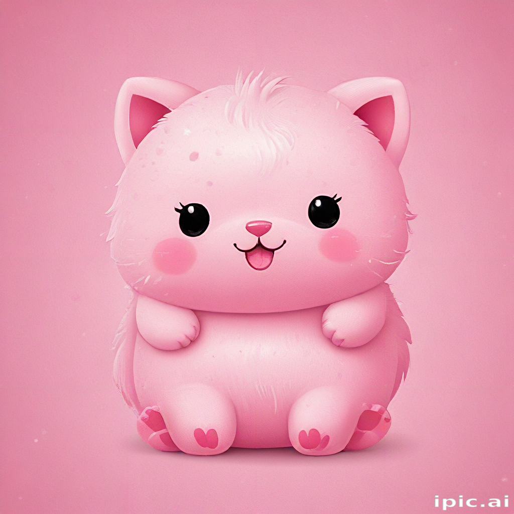 Adorable Pink Kawaii Cat Character With Cute Features And Big Eyes