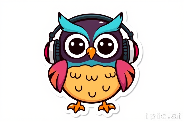 Adorable Cartoon Owl Wearing Headphones, Ready to Enjoy Music and Fun