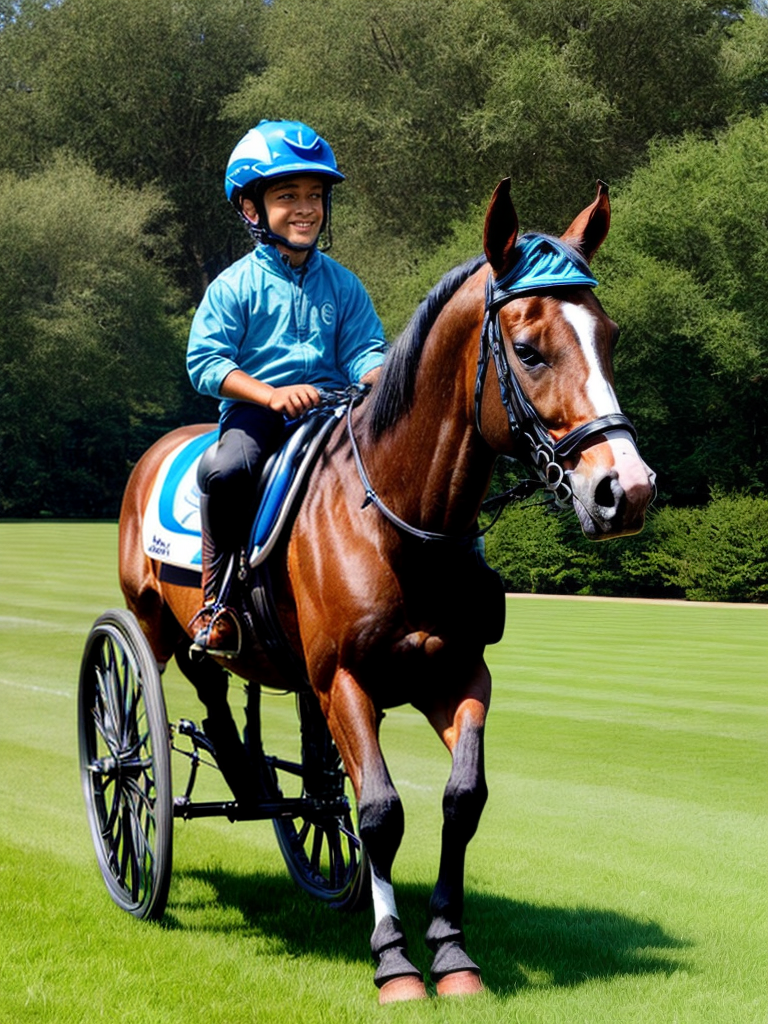 a horse head lean down to a kid on a wheelchair
