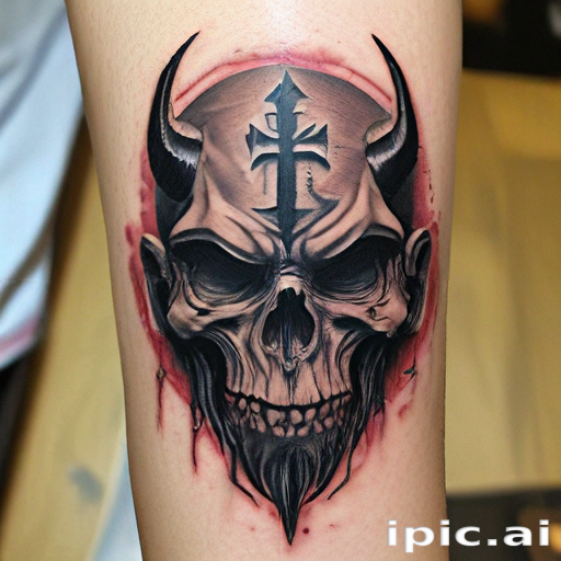 Intricate Skull Tattoo Design Featuring Horns and Dark Artistic Elements