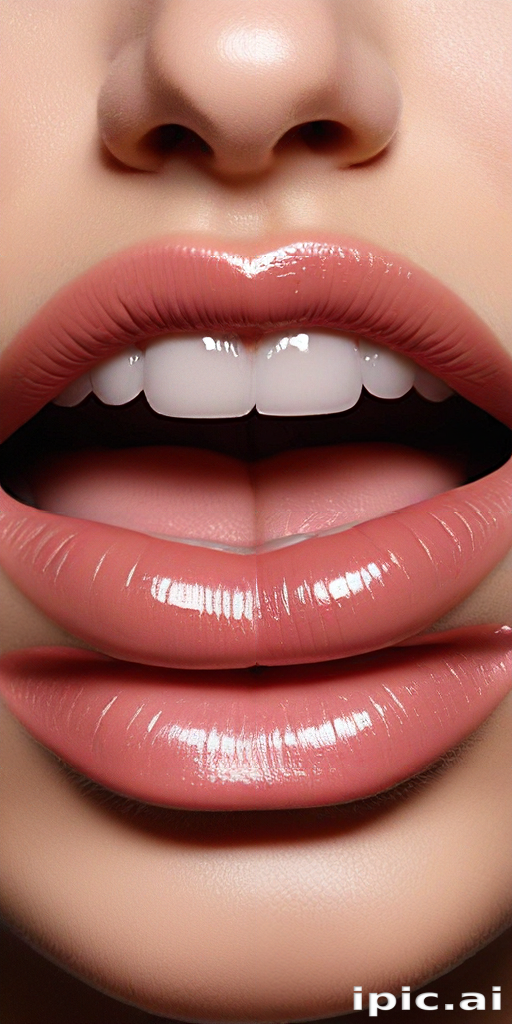 Close-Up of Glossy Lips Highlighting Smooth Texture and Natural Beauty