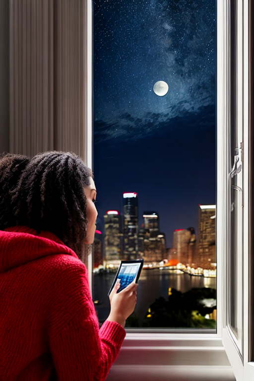 woman closing the window of her room at night