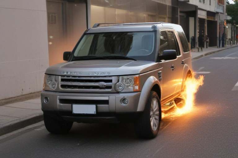 Land Rover LR3 on fire in the streets