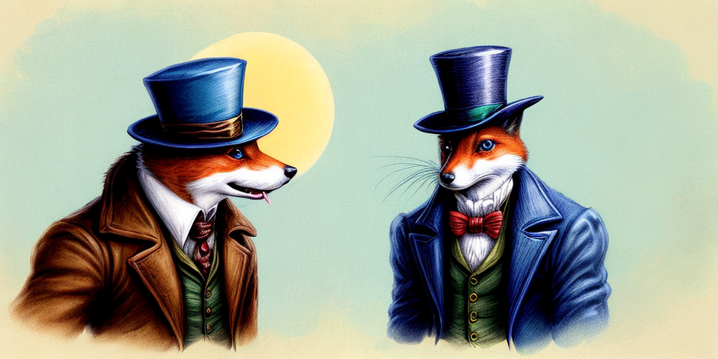 steampunk merchant fox with monocle and blue hat