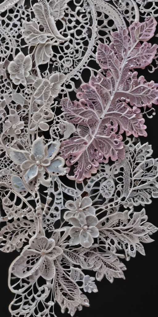 Delicate Floral Lace Design Featuring Intricate Leaves and Blossoms in ...