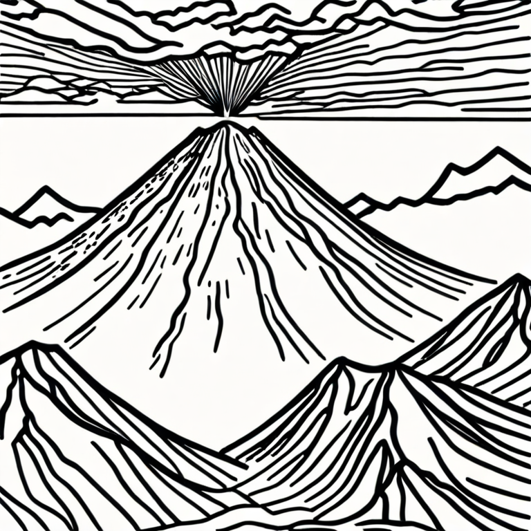 One line drawing of a volcano