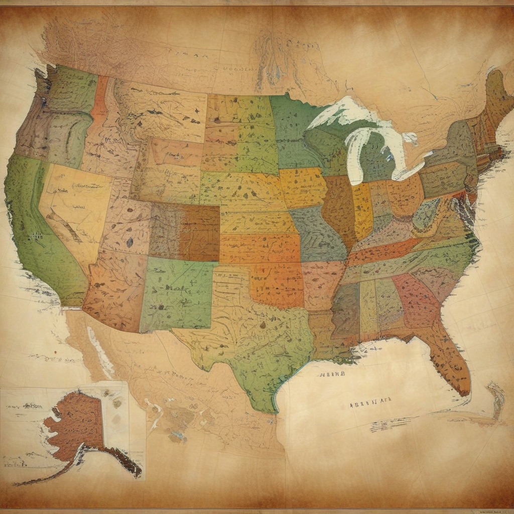 Vintage Map of the United States Highlighting Historical State Borders ...