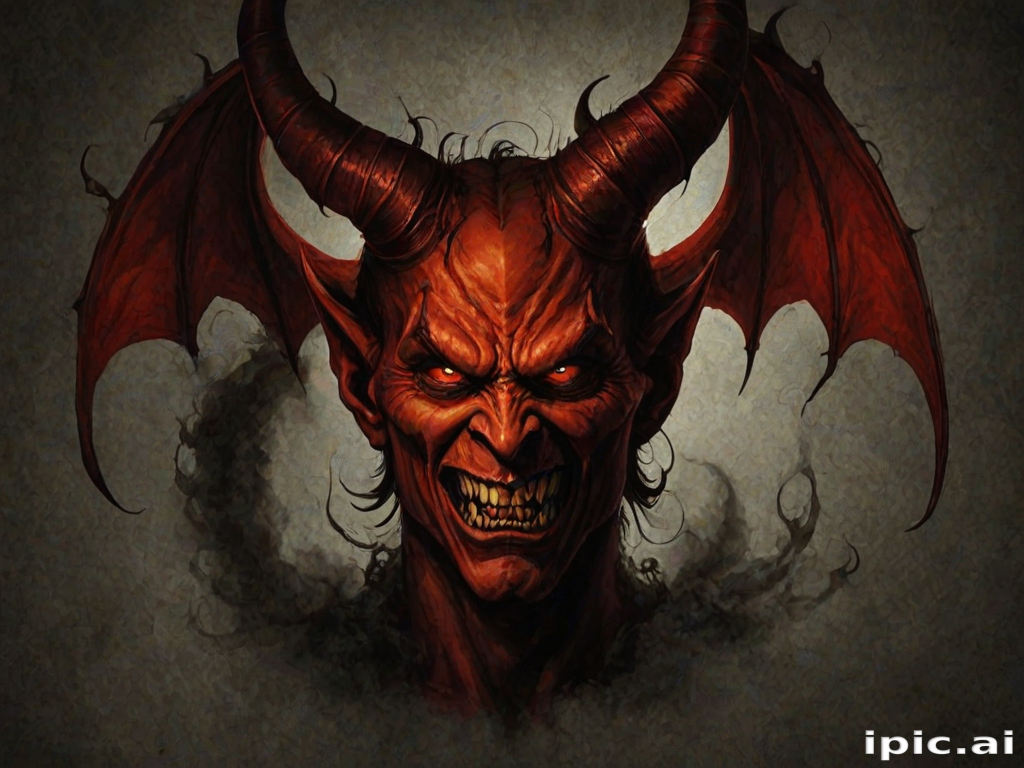 Menacing Demon with Red Skin, Horns, and Glowing Eyes Staring Fiercely