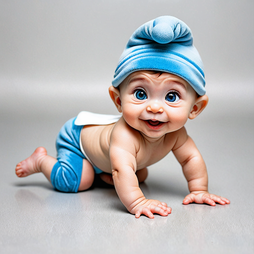 baby smurf crawling with white background