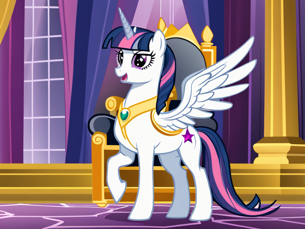 mlp pony alicorn twilight sparkel princess siting on the throne