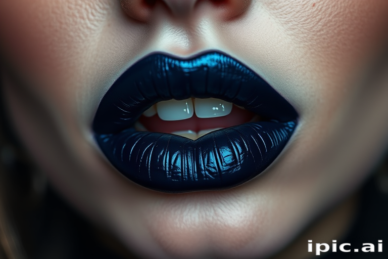 Close-Up of Bold Dark Lips with Glossy Texture and Intricate Details