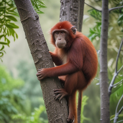 a red monkey on a tree