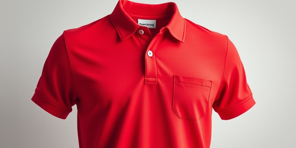 Vibrant Red Polo Shirt on Display with Stylish Design and Pocket