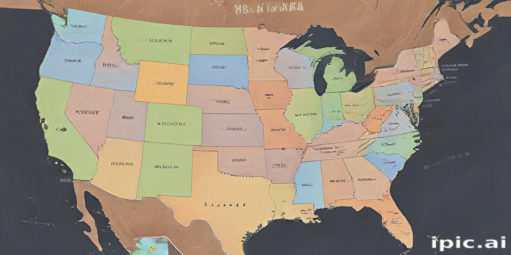 Colorful Map of the United States Displaying Each State's Name Clearly