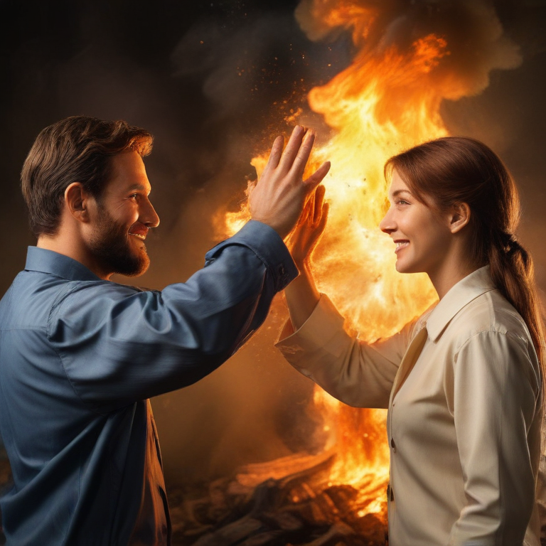 Two People Connecting Emotionally Amidst a Fiery Background of Passion