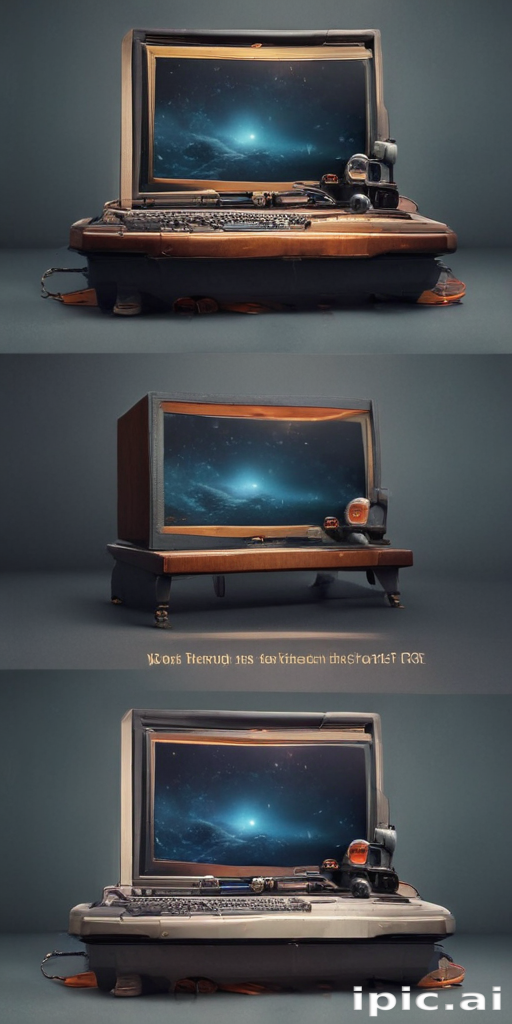 Vintage Computer Setup with Retro Monitor and Cosmic Background Display