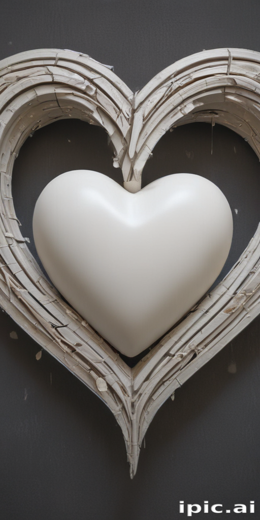 Elegant White Heart Framed by Rustic Wooden Heart Shape Decoration