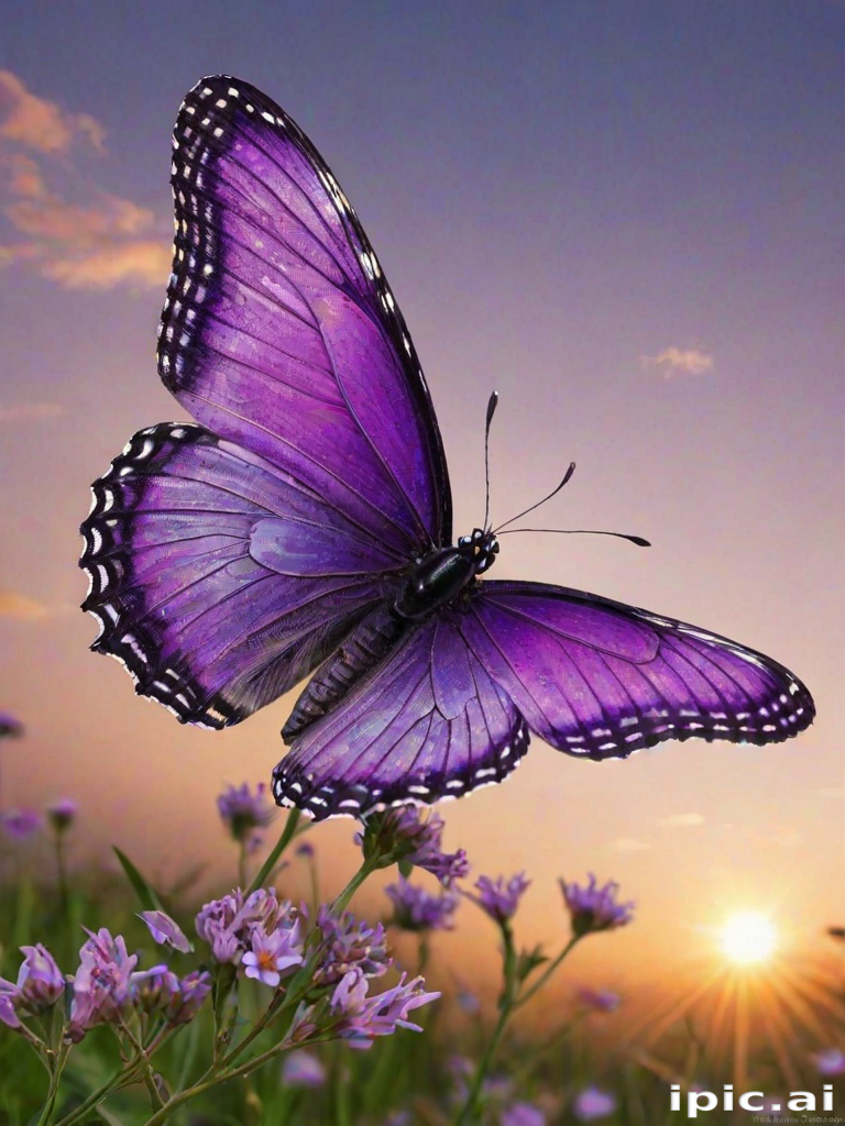 Majestic Purple Butterfly Gracefully Fluttering Above Vibrant ...