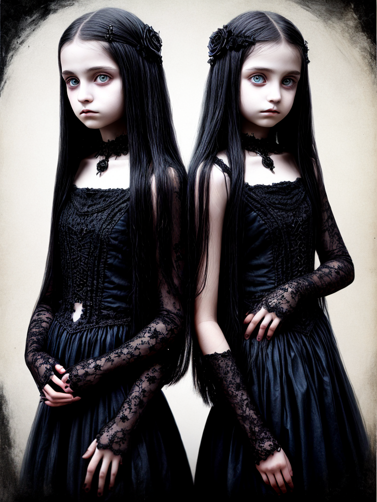 a book cover featuring twin sisters aged 20 in gothic style