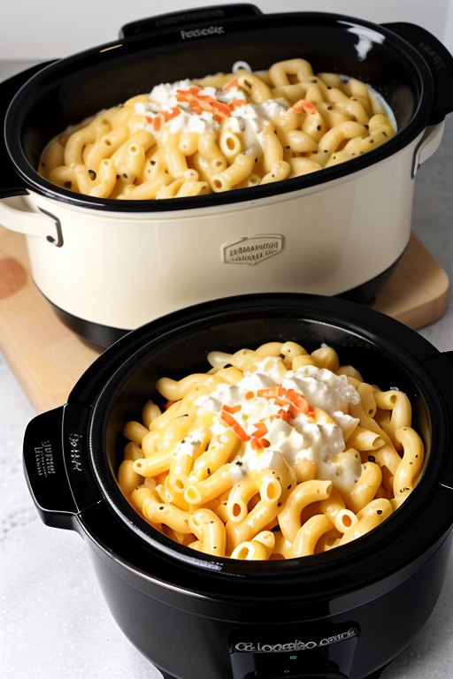 Delicious Homemade Macaroni and Cheese Served in Two Slow Cookers