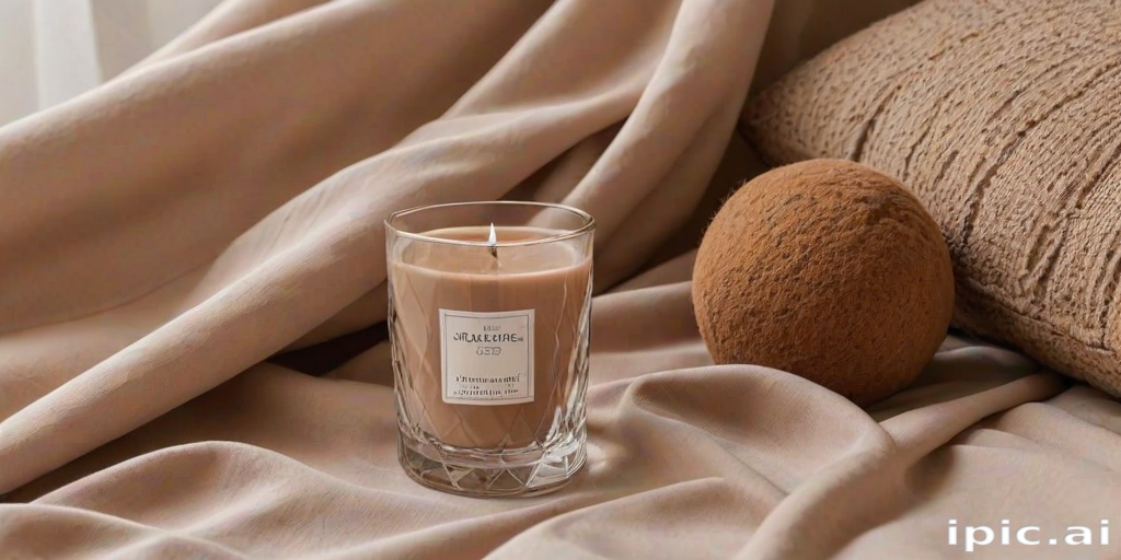 Elegant Candle on Soft Fabric with Cozy Textures and Warm Tones