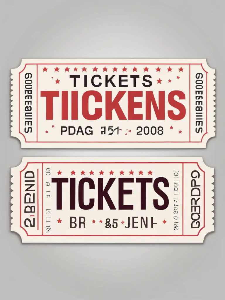 Vintage Ticket Design Featuring Bold Text and Retro Aesthetic Elements