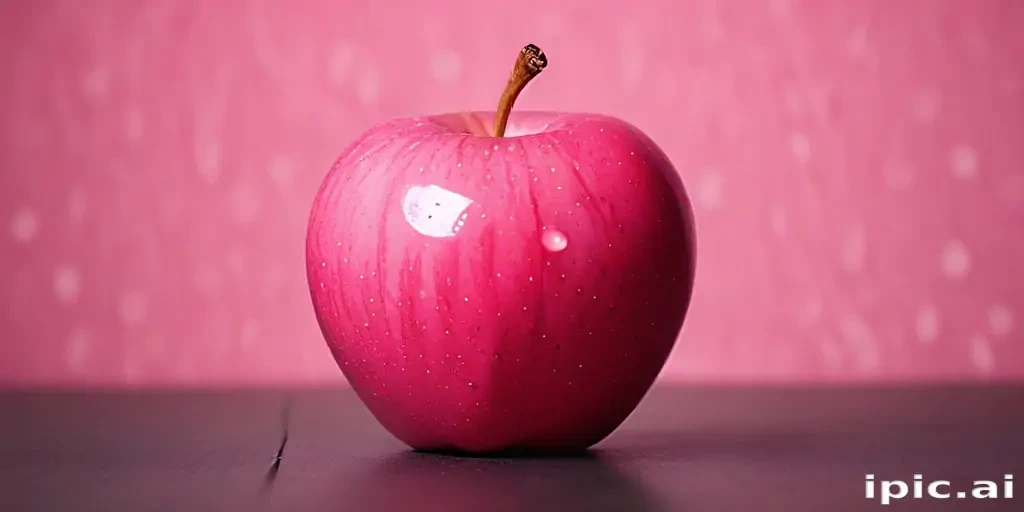 A Vibrant Pink Apple Sitting Gracefully on a Dark Table Surface.
