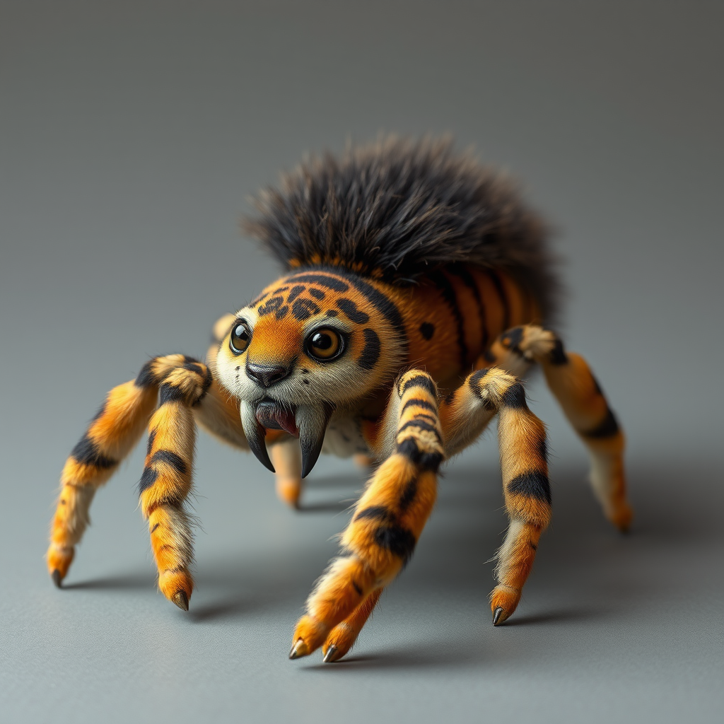 A Creative Depiction of a Tiger-Inspired Spider with Unique Features.