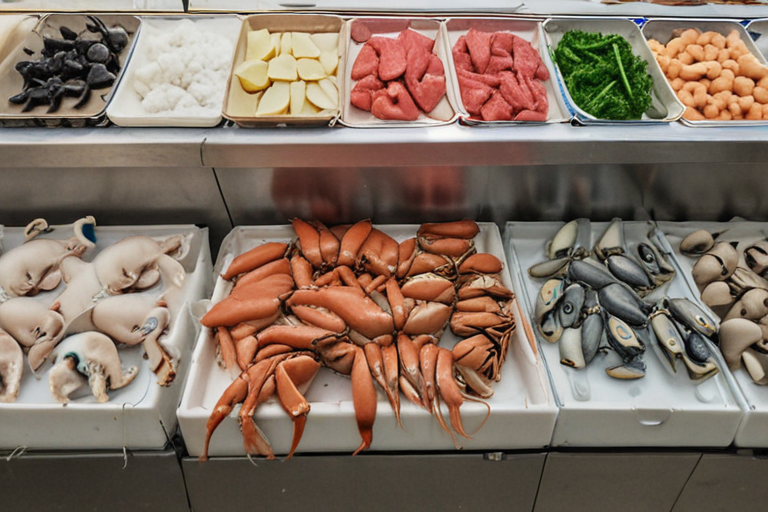 A fish counter with 2 crabs 1 octopus and 3 codfish