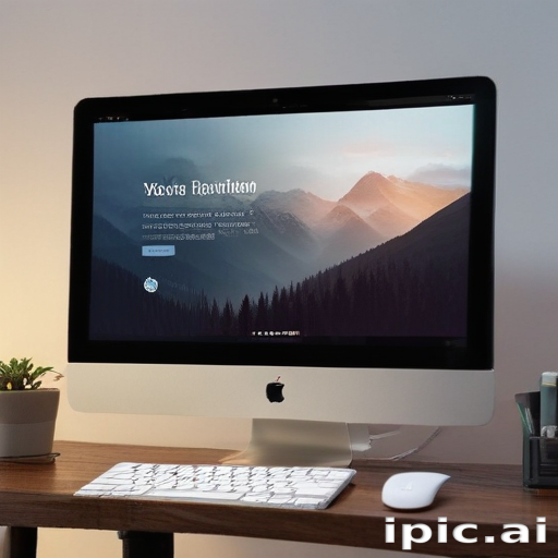 Modern Workspace Featuring a Computer Displaying Beautiful Mountain ...